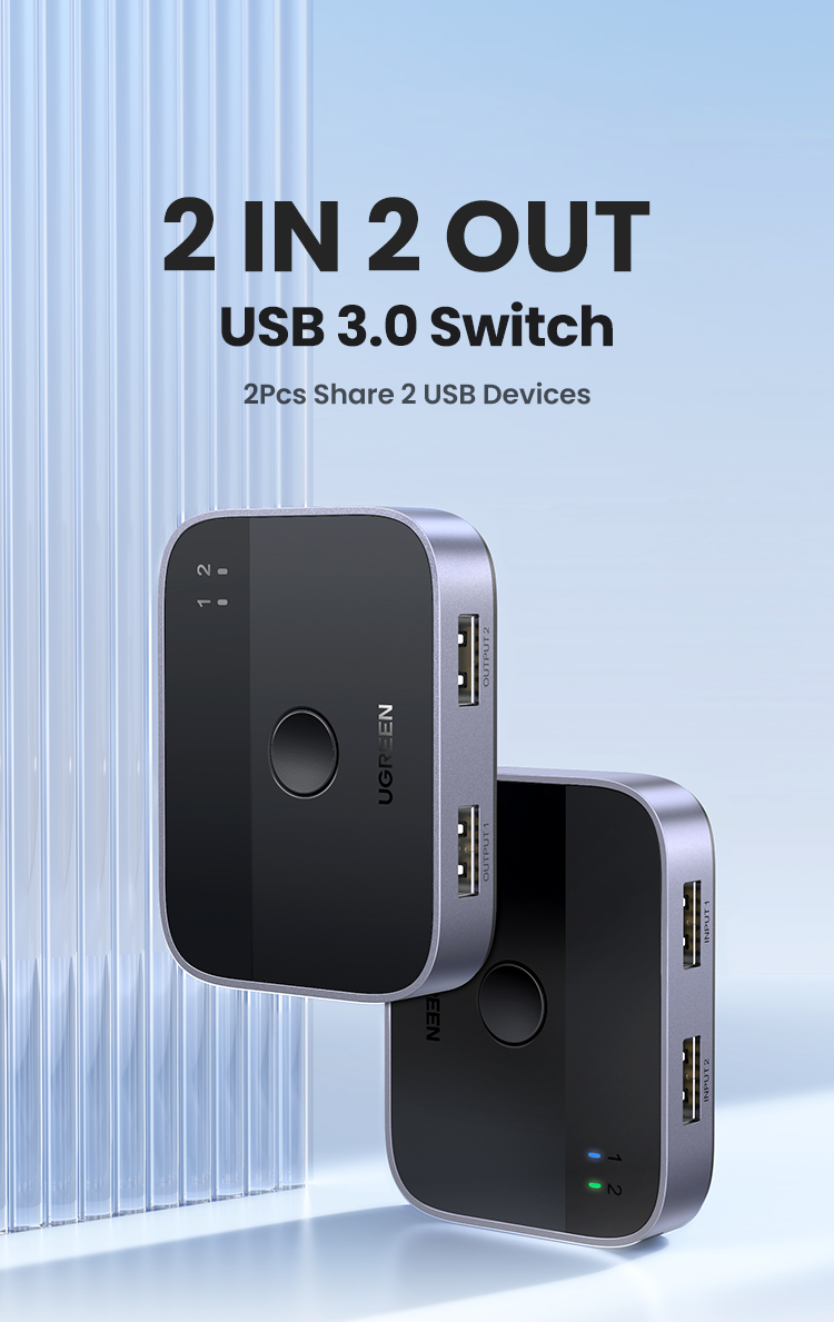 UGREEN 5Gbps 2 IN 2 OUT USB KVM Switch for PC Keyboard Mouse Printer ...