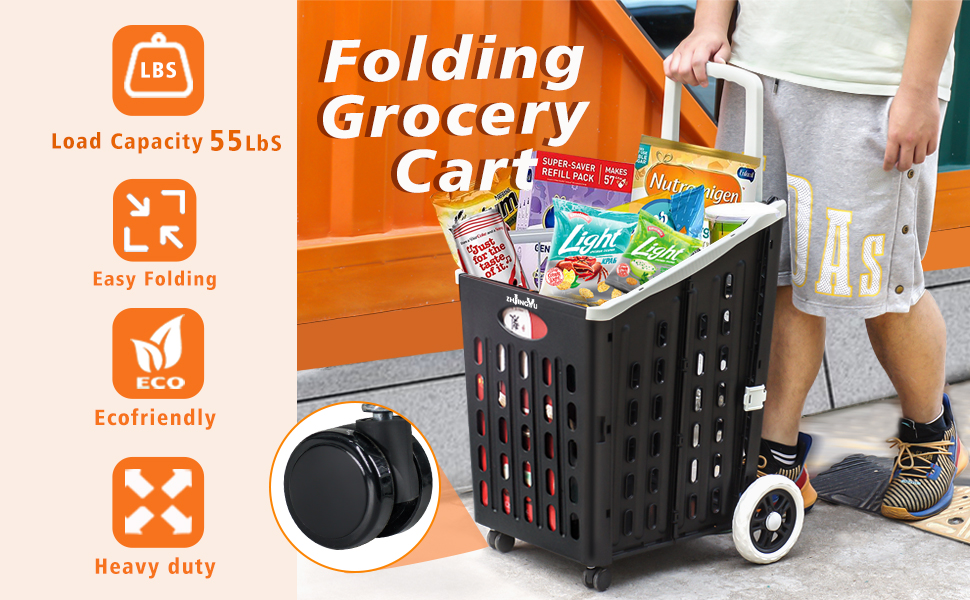Portable Shopping Cart, Foldable Trolley, 4 Wheel Supermarket Shopping ...