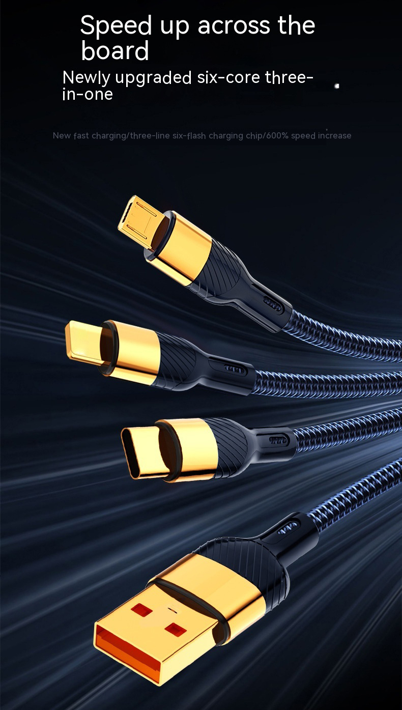 200W Zinc Alloy Super Fast Charging Cable 3 In 1 Nylon Weaving Charger ...