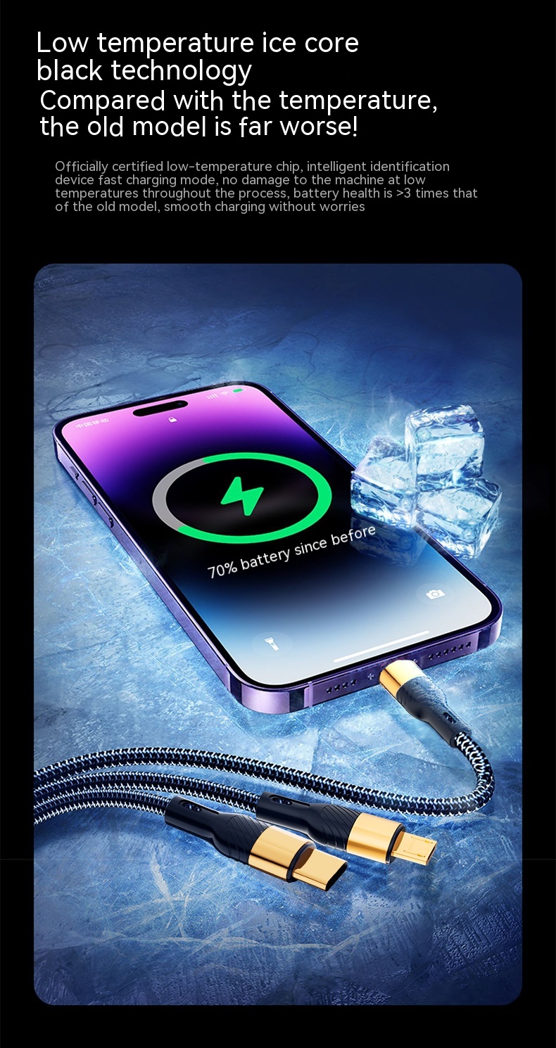 200W Zinc Alloy Super Fast Charging Cable 3 In 1 Nylon Weaving Charger ...