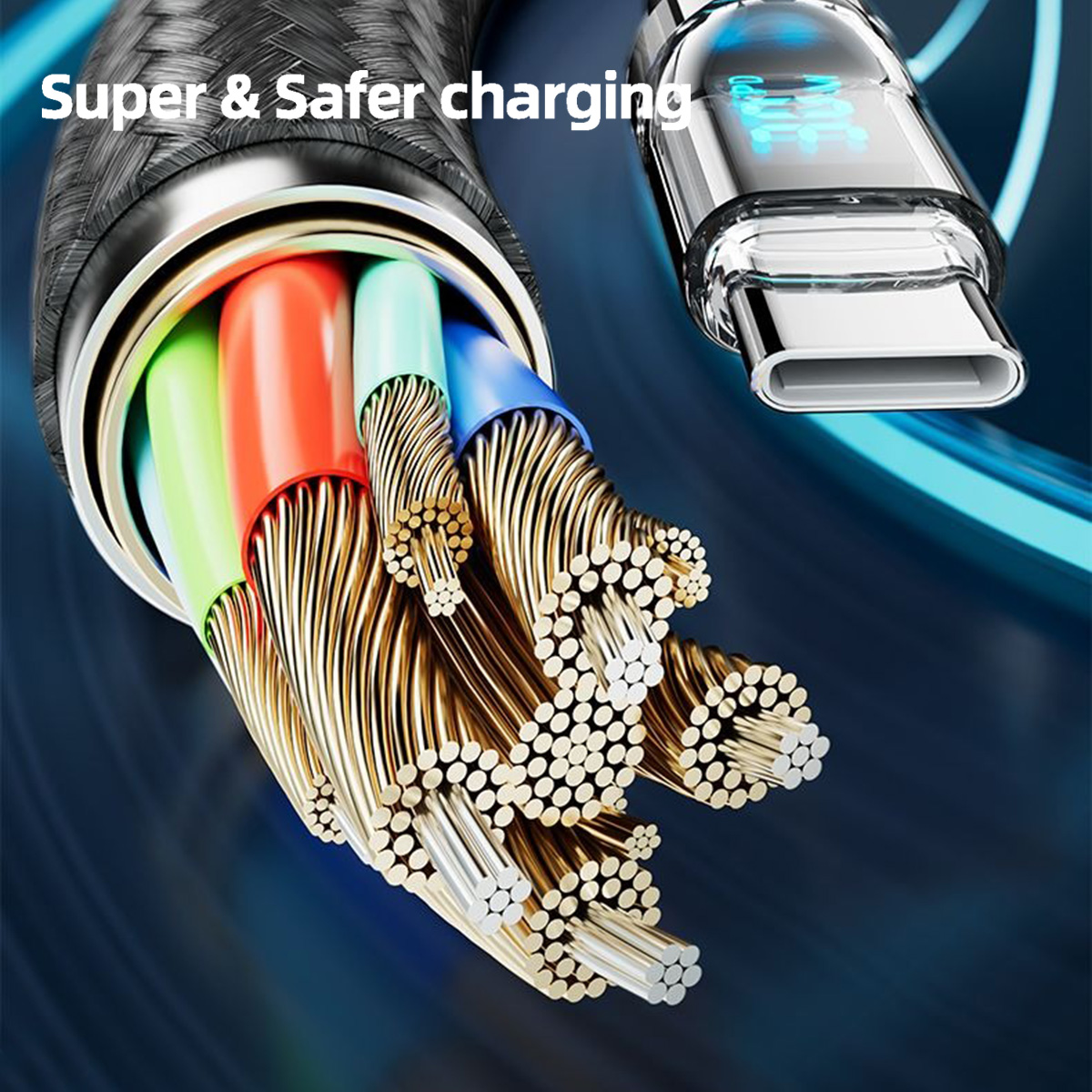 PD Cable with LED Display, 120W USB Type C Charge Cable for Mobile ...