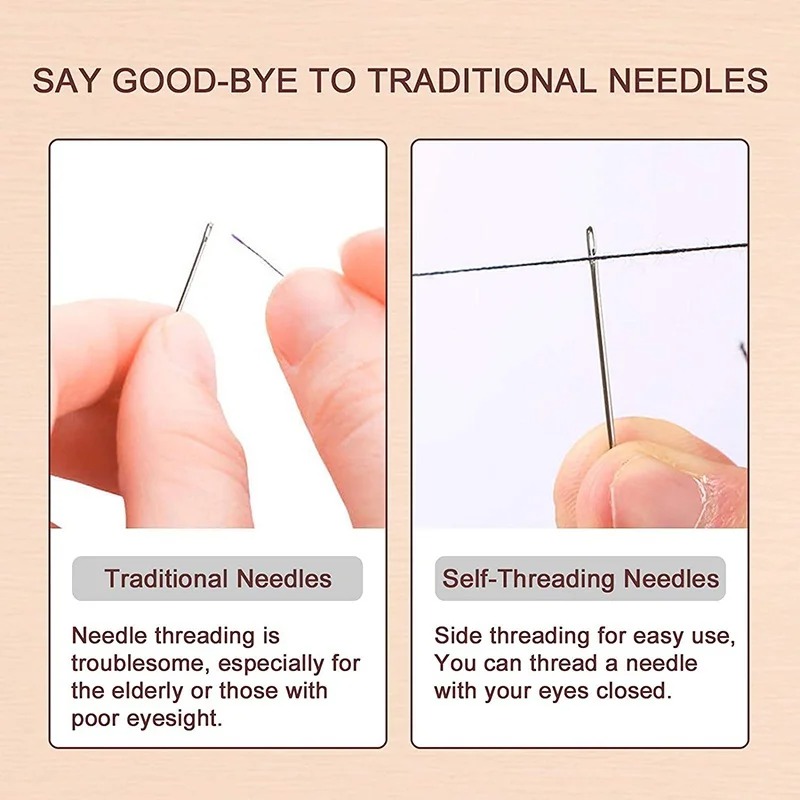12/36PCS Sewing Needles Multi-size Side Opening Stainless Steel Darning ...