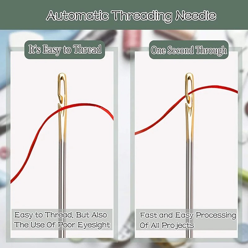 12/36PCS Sewing Needles Multi-size Side Opening Stainless Steel Darning ...