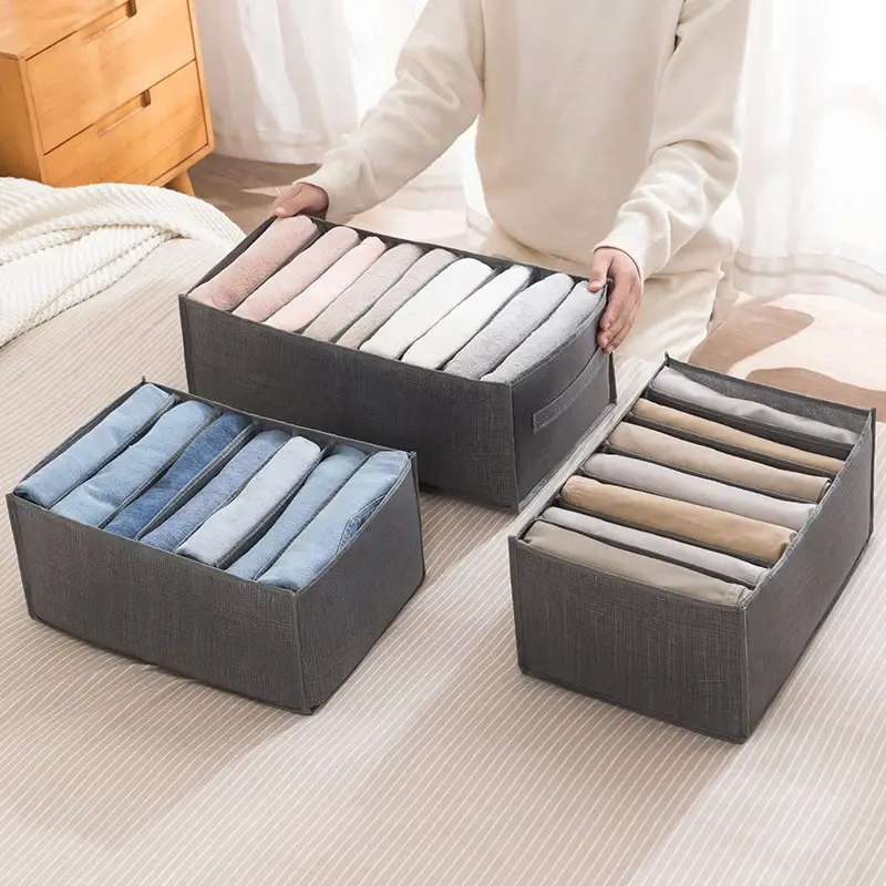 3Pcs Folded Pants Organizer Jeans T-Shirt Storage Box Linen And Storage ...