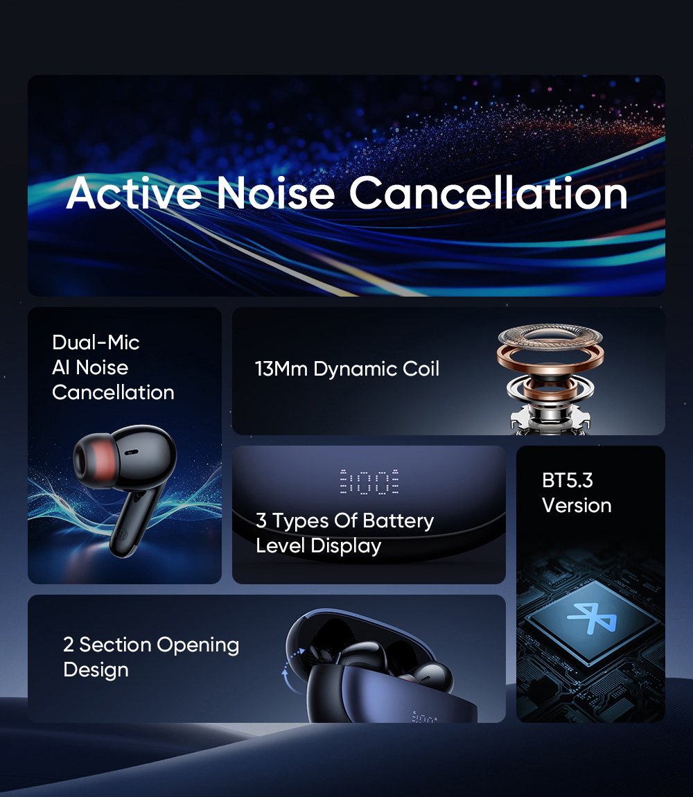 Mcdodo ANC+ENC TWS Wireless Bluetooth V5.3 Earbuds with Digital Display ...