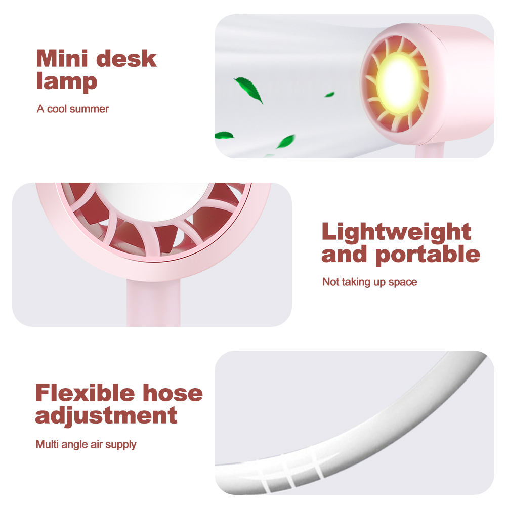 2 In 1 Mini USB Fan With Night Light Mini Desk Lamp Portable Fan High ...
