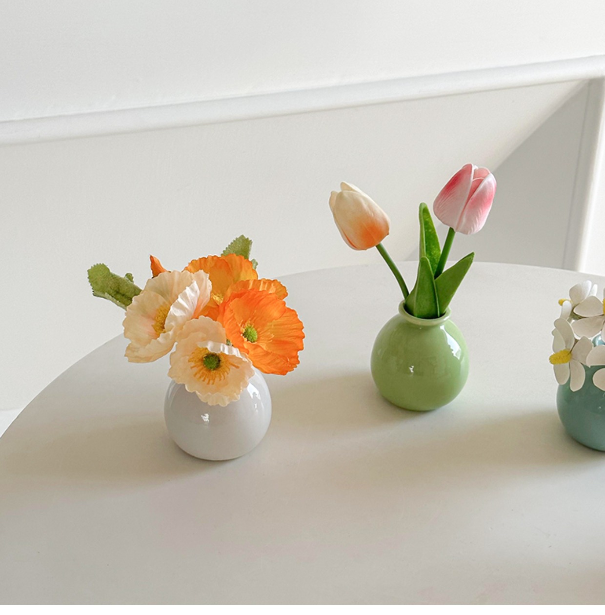 Mini Wide-mouth Ceramic Small Vase Artificial Flower suit Ins Style Fake Flower Decorative ...