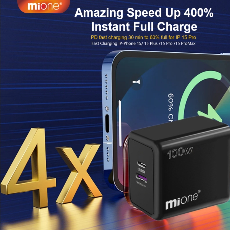 Mione Travel Adapter 100W Fast Charger USB Type C Adaptor USB C For IP ...