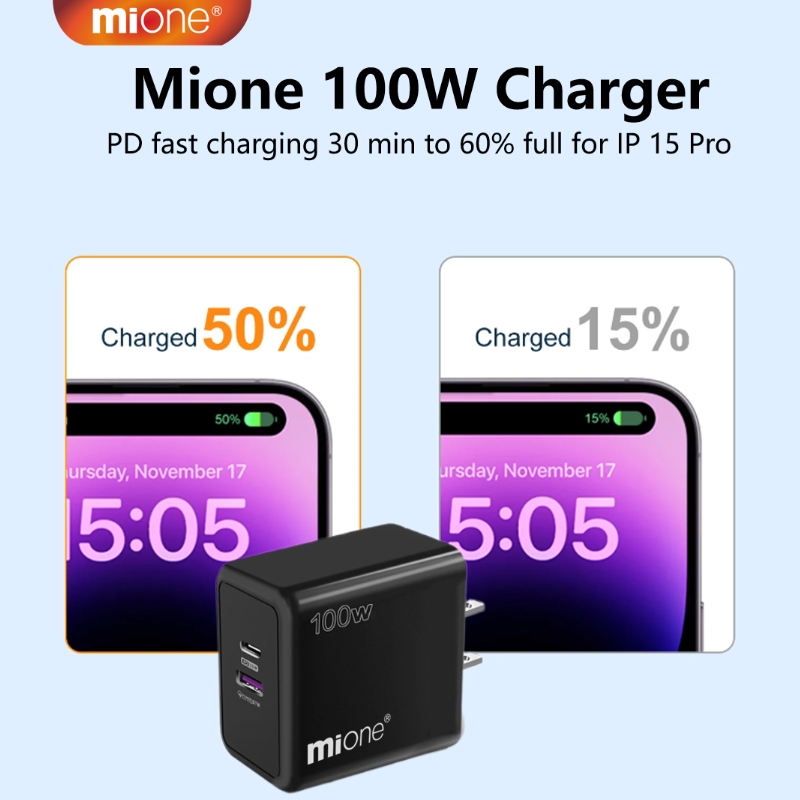 Mione 100W Charger Travel Adapter USB Type C Fast Charging For iPhone ...