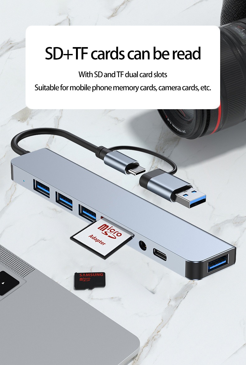 8 In 2 USB/Type-C HUB Splitter with Card Reader USB C Docking Station ...
