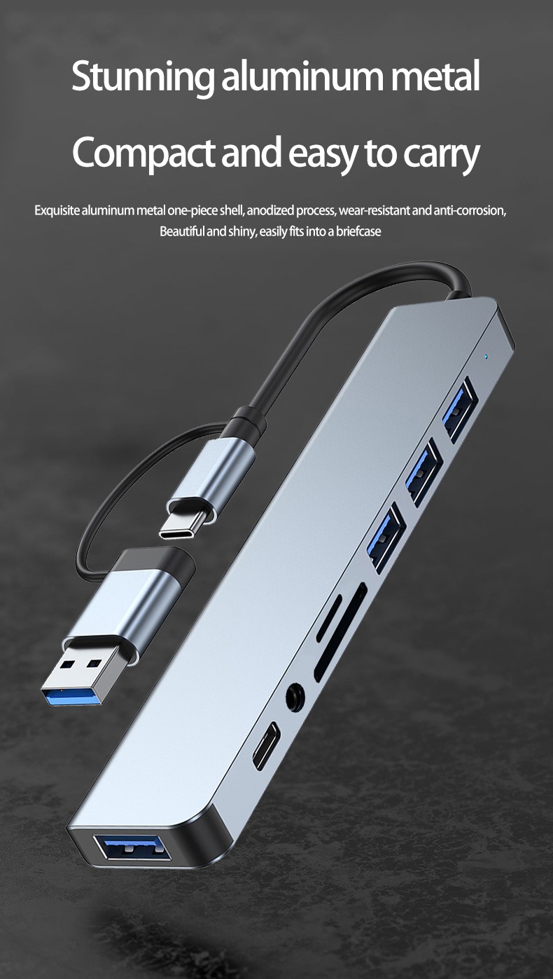 8 In 2 USB/Type-C HUB Splitter with Card Reader USB C Docking Station ...
