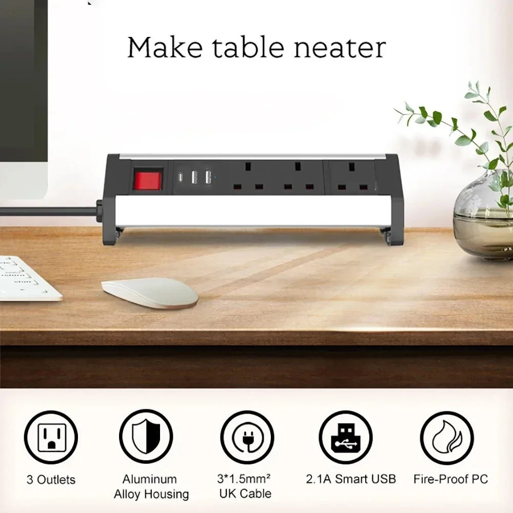 Melery Electrical UK Plugs Table Clip Power Strip Clamp British Sockets ...