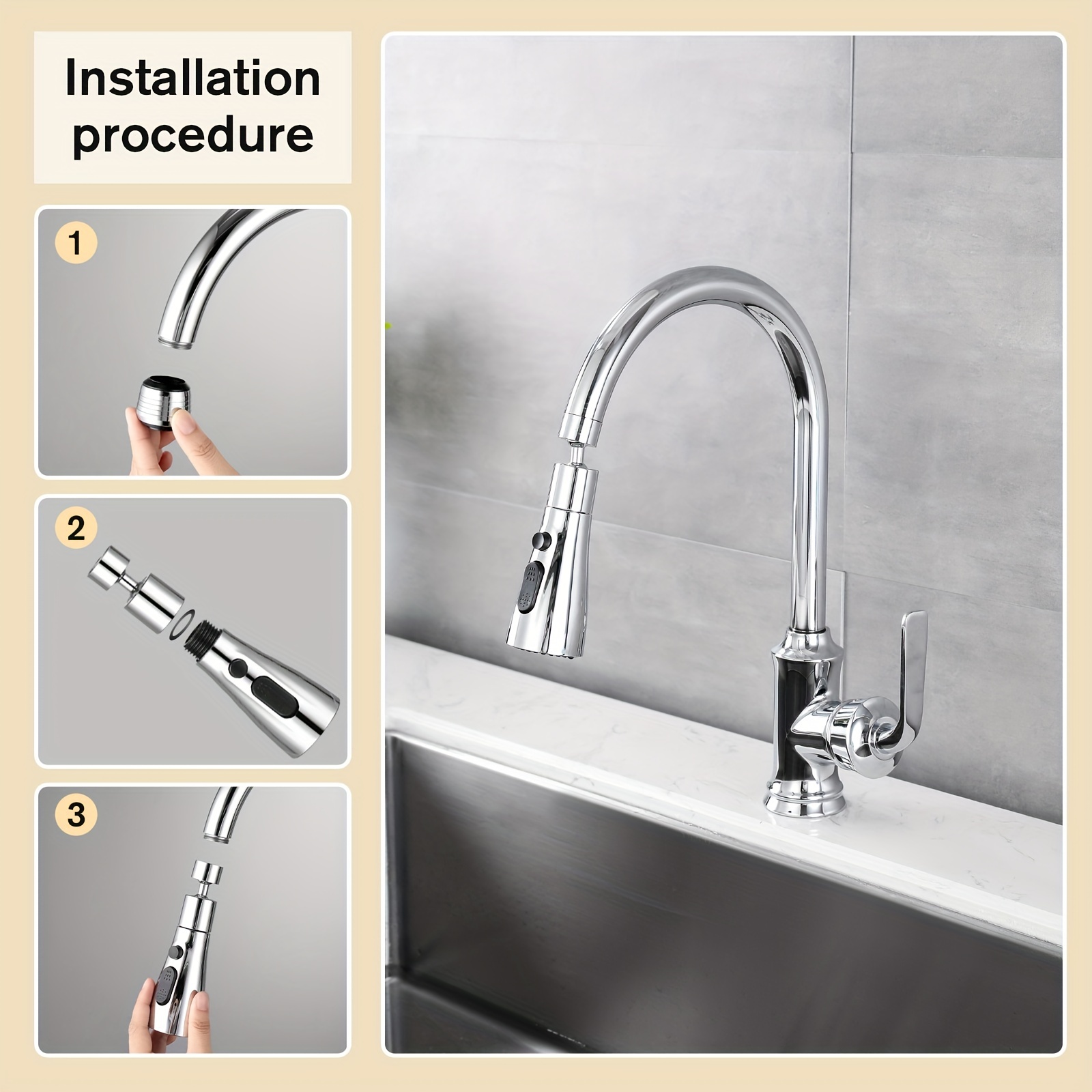 1 Piece, 3 Function Kitchen Sink Faucet Head Replacement with 5 ...