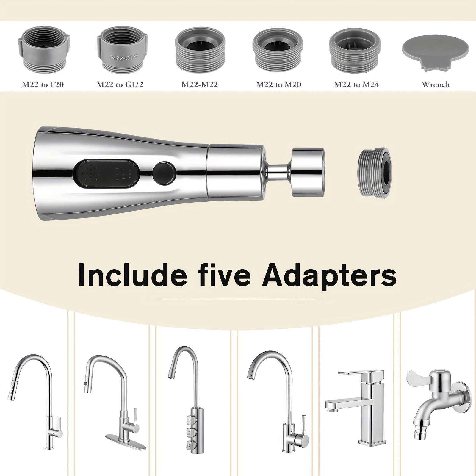 1 Piece, 3 Function Kitchen Sink Faucet Head Replacement with 5 ...