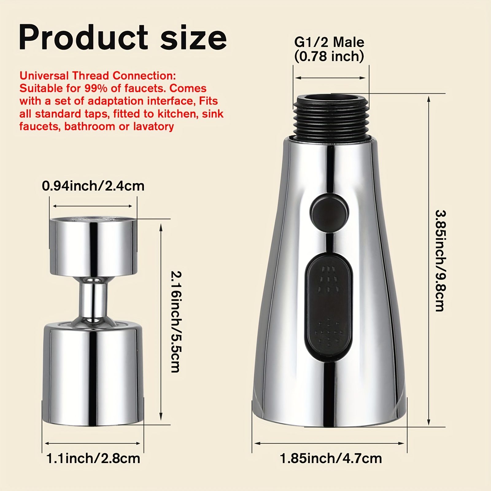 1 Piece, 3 Function Kitchen Sink Faucet Head Replacement with 5 ...