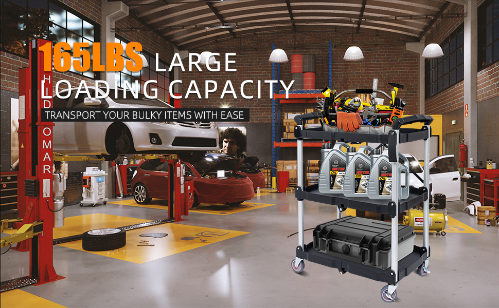 No Assembly Foldable Service Carts with Wheels 3 Tier Portable Utility ...