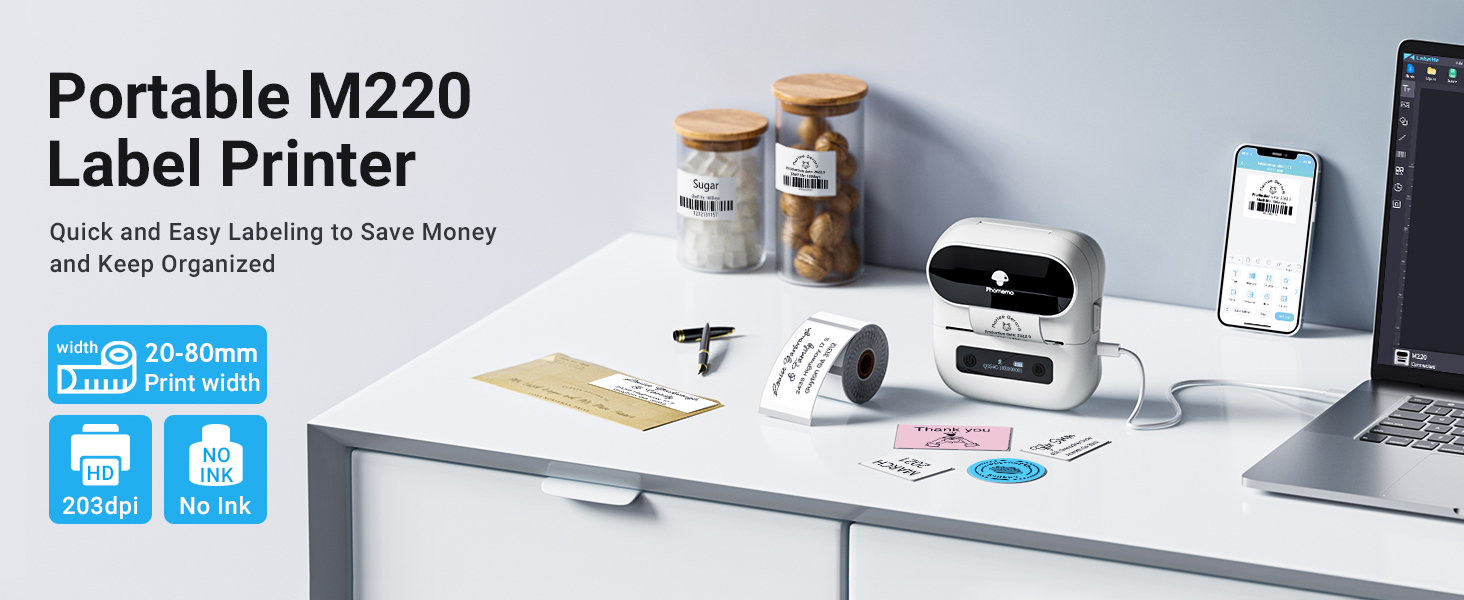 Phomemo M220 Bluetooth Mini Thermal Label Sticker Printer,Compatible ...