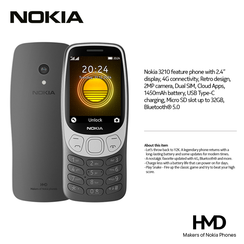 Nokia 3210 4G Basic Phone Original 2.4'' Type-C Charging 2MP Rear Cam ...