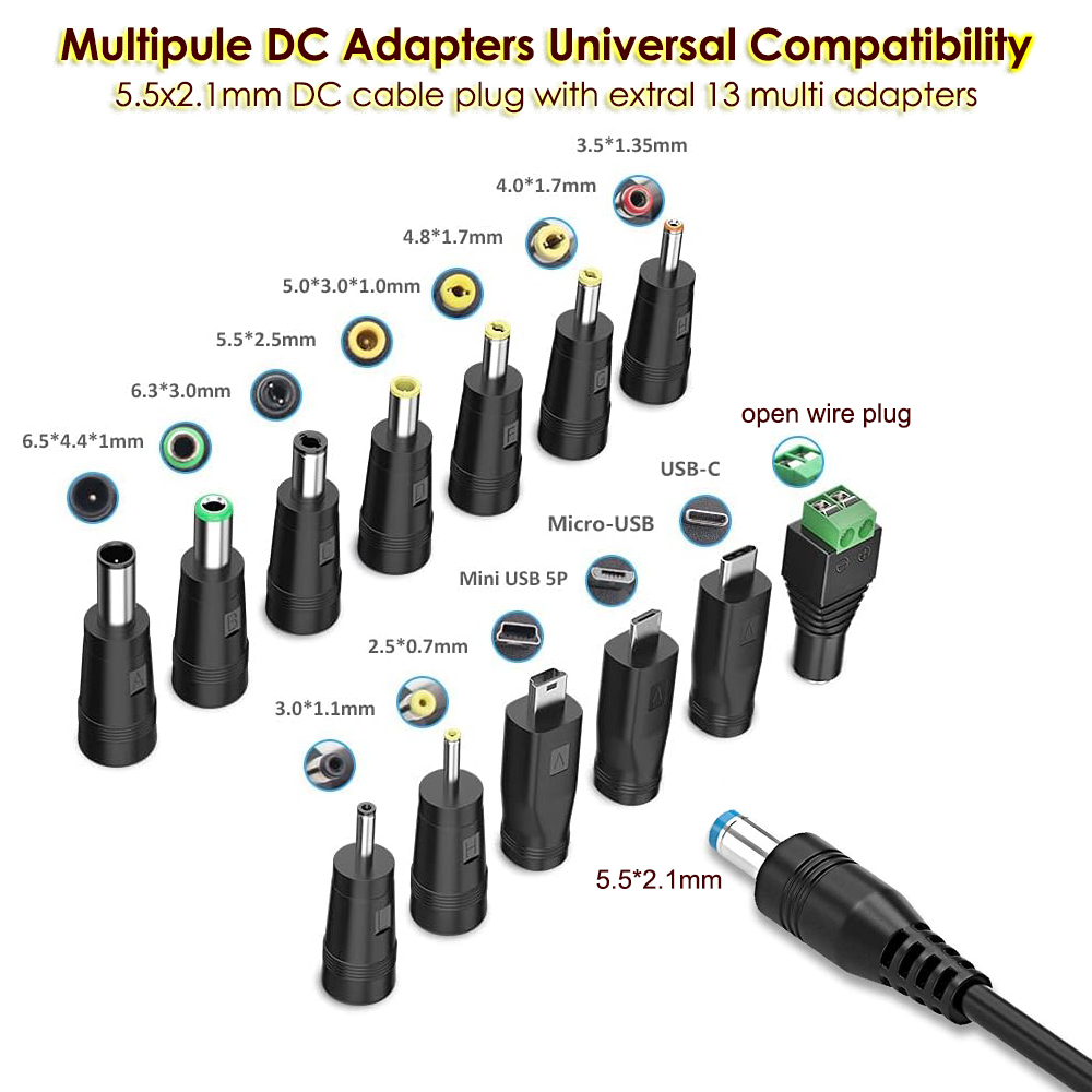 USB to DC 5V Universal Power Cable, DC Plug 5.5 * 2.1mm Jack Charging Cord with 13 Connector ...