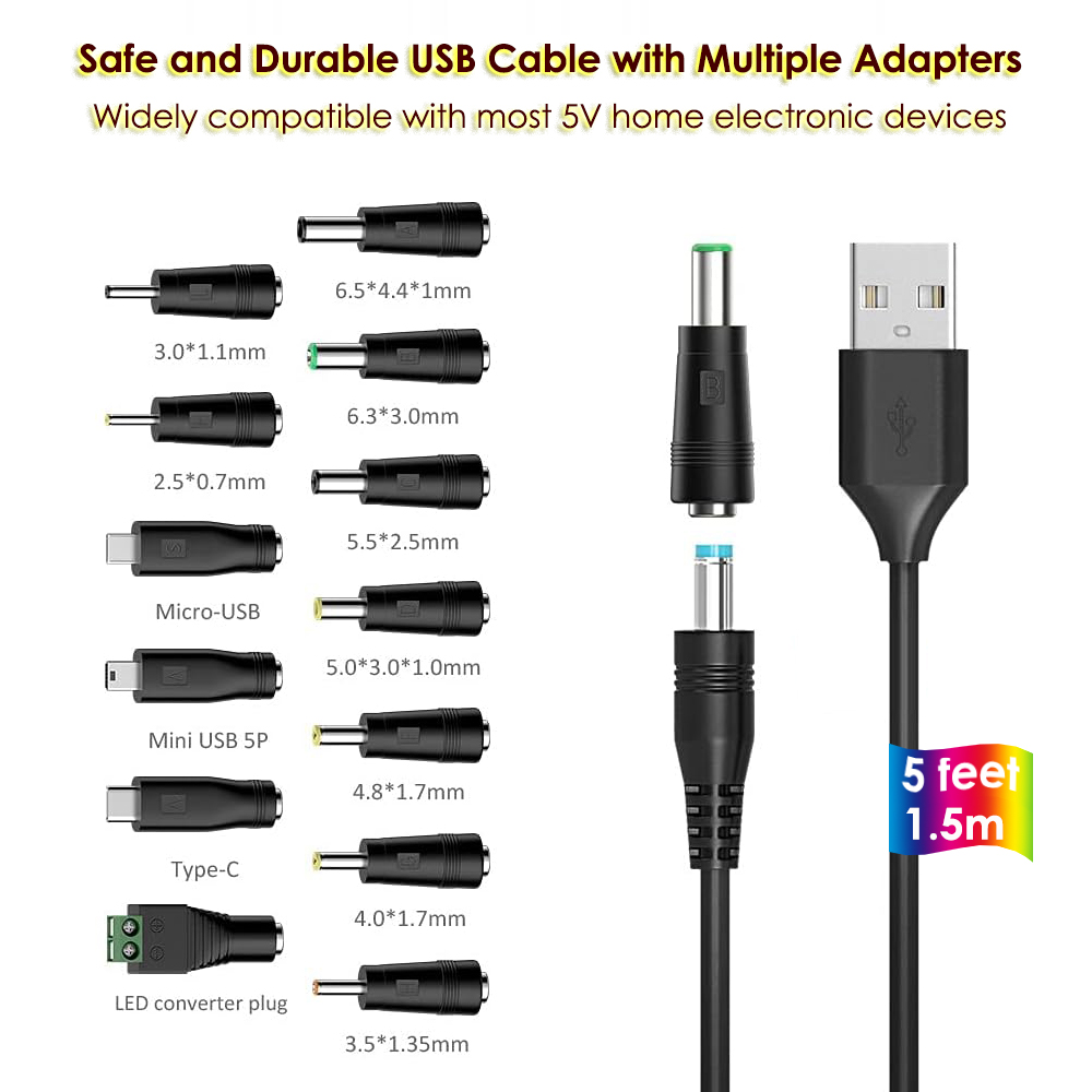 USB to DC 5V Universal Power Cable, DC Plug 5.5 * 2.1mm Jack Charging ...