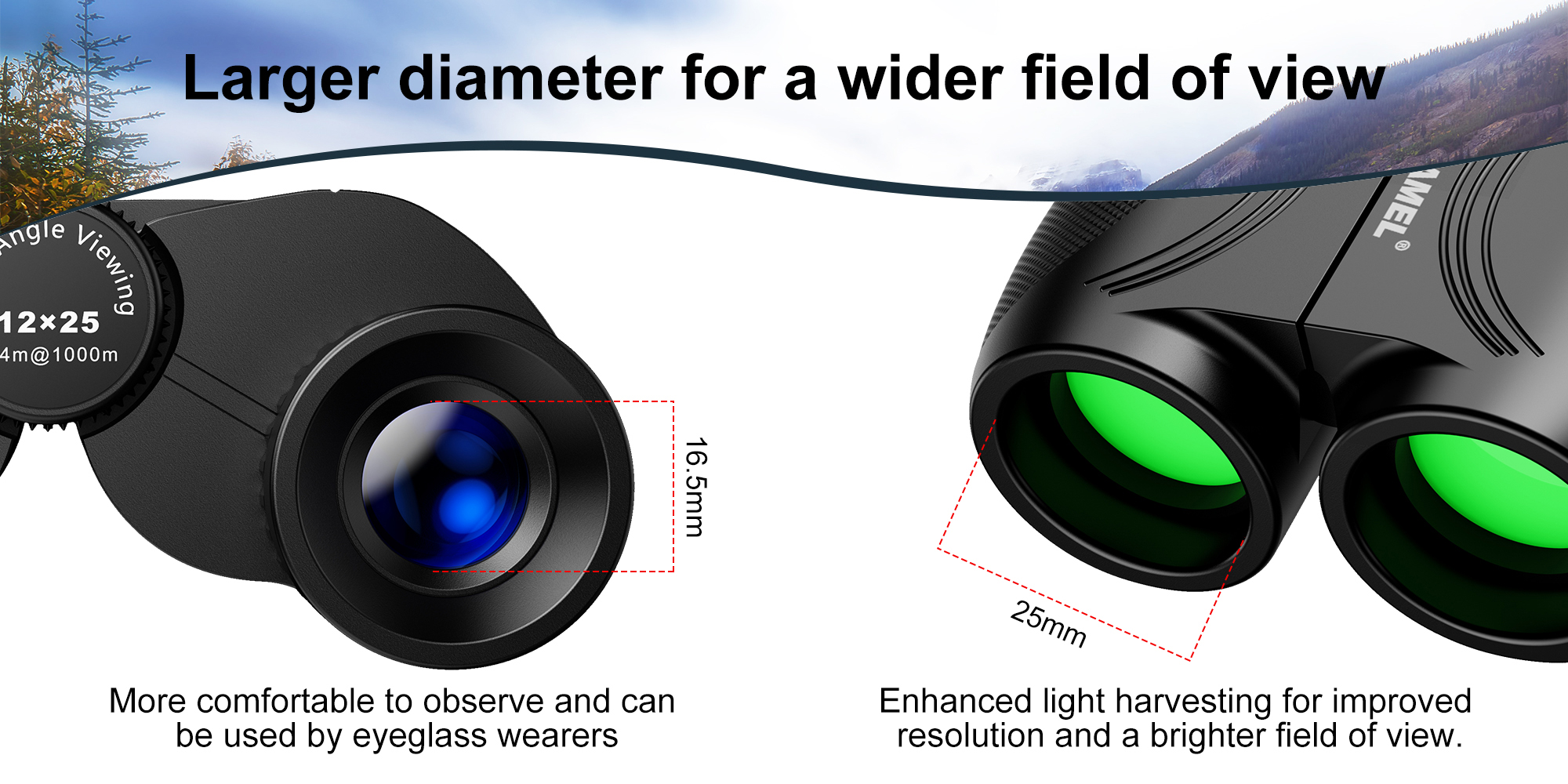 USCAMEL 12x25 Compact Binoculars Portable Waterproof mini HD Teropong ...