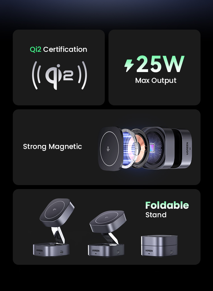 UGREEN 2-in-1 25W Max Qi2 MPP Magnetic Wireless Charger, 15W Max for ...