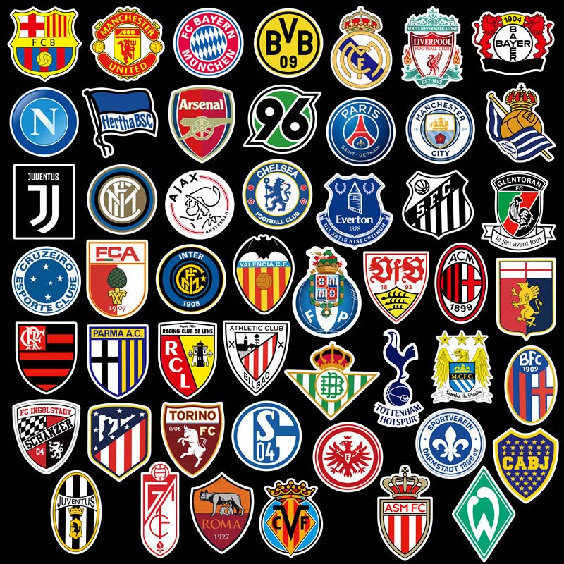 50 Pack Football Club Stickers Soccer Logo Waterproof Vinyl Decal ...
