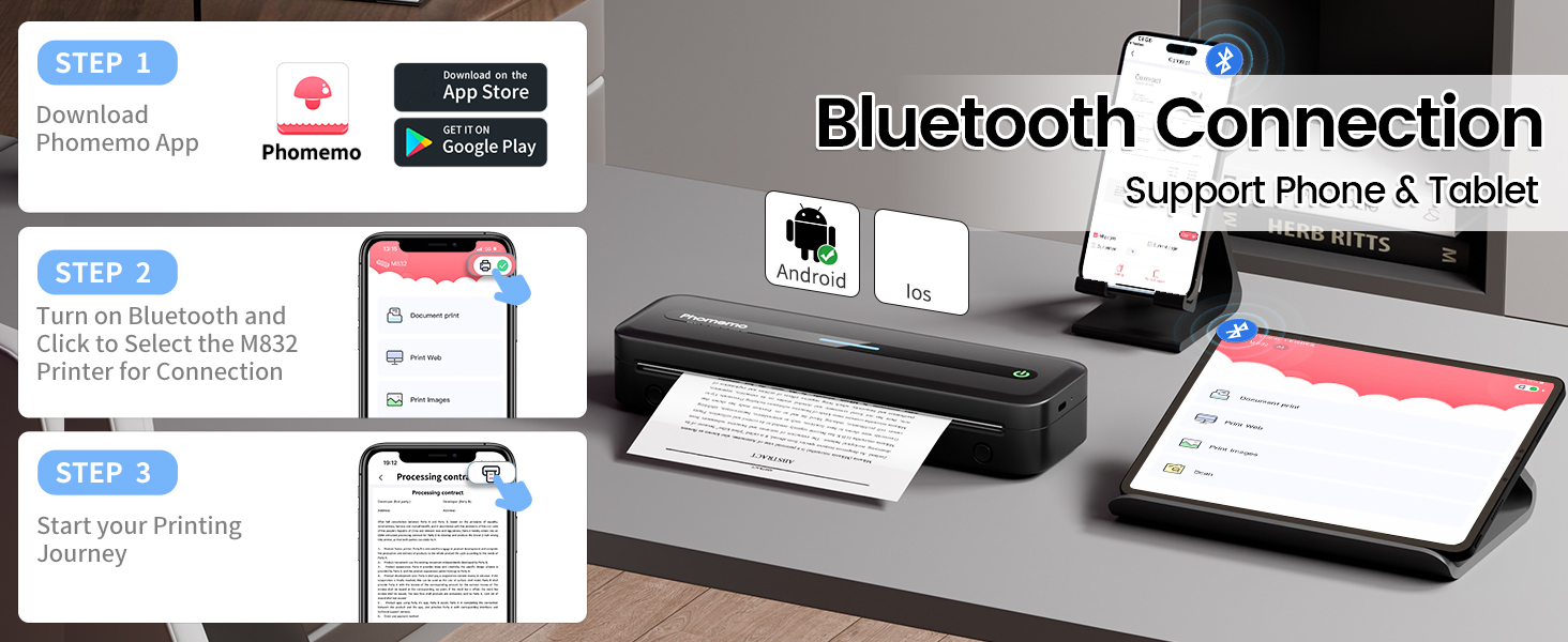 Phomemo M832 Portable A4 Printer,Upgrade 300DPI Wireless Bluetooth ...