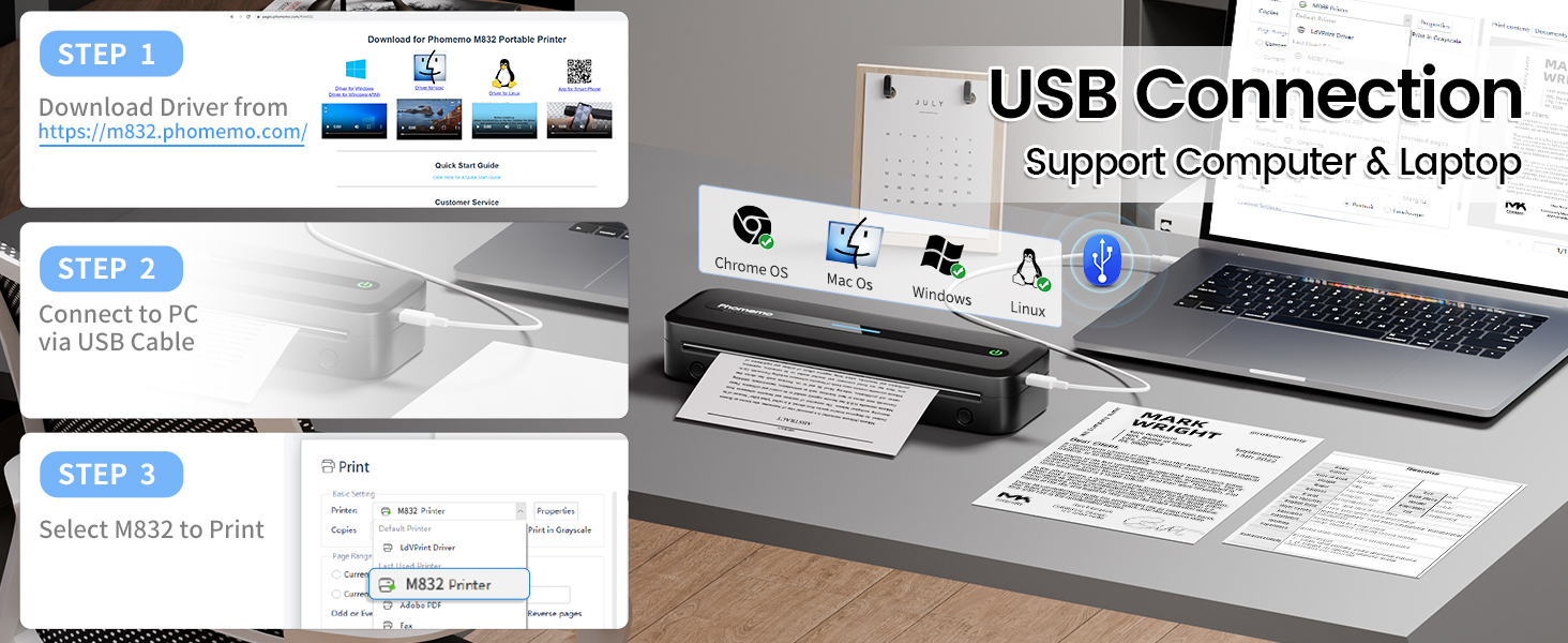 Phomemo M832 Portable A4 Printer,Upgrade 300DPI Wireless Bluetooth ...