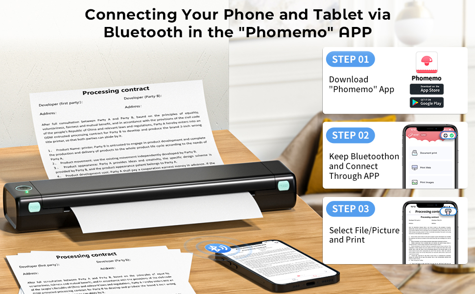 Phomemo M08F Portable A4 Printer Mini Inkless Thermal Printer Wireless ...