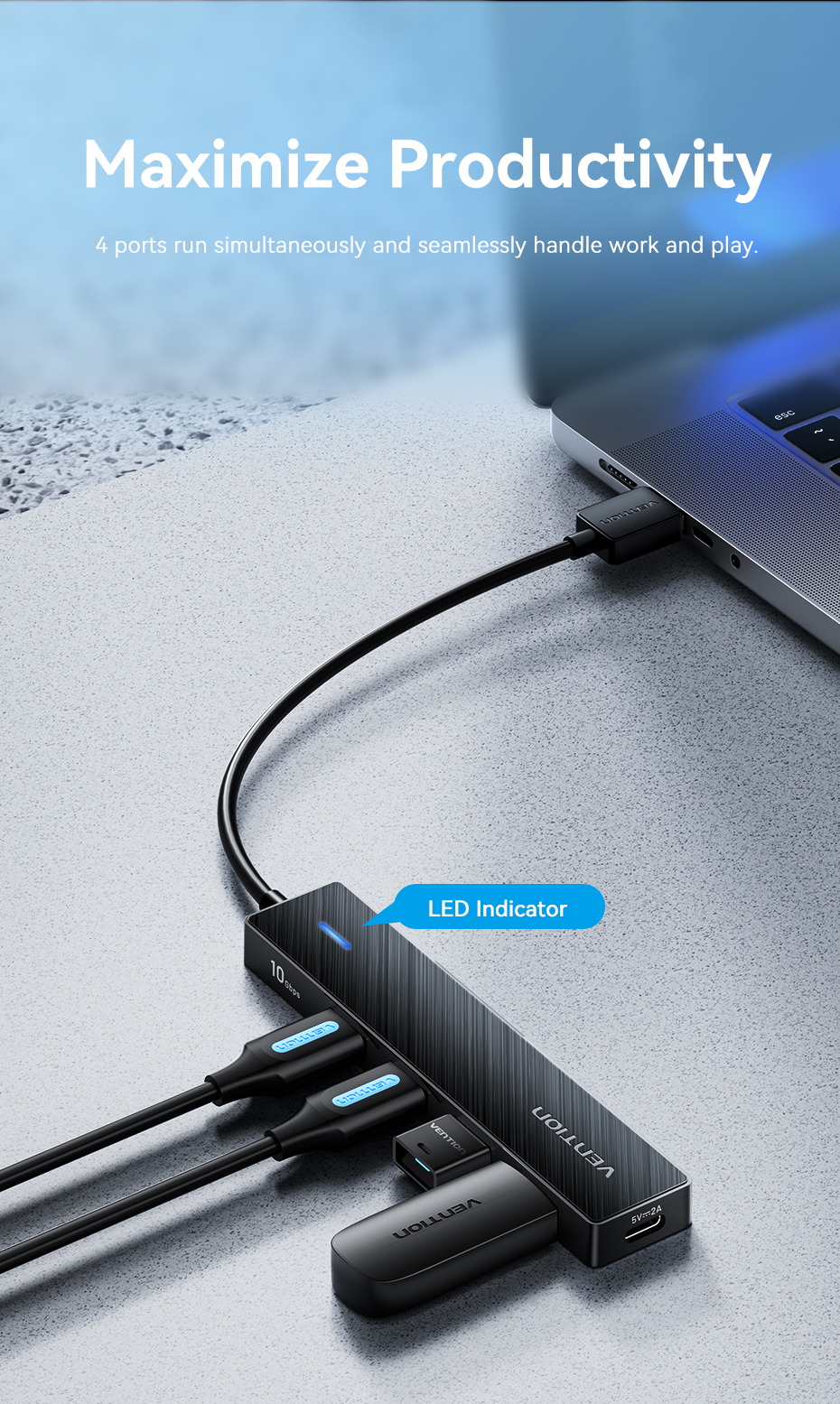 Vention USB3.2 Gen2 A Hub 10Gbps High Speed 4 Ports 5 In 1 Portable USB ...