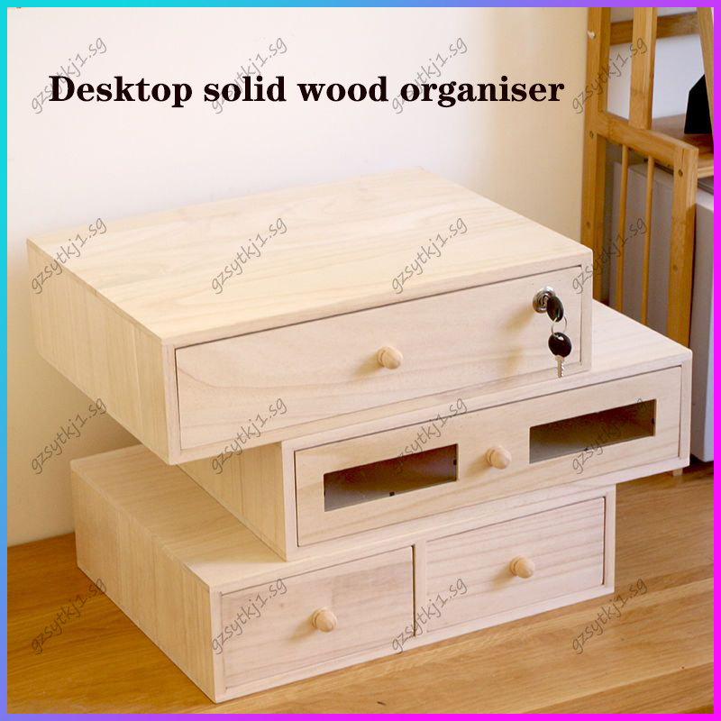 Office desktop organiser drawer solid wood with lock A4 file pocket ...