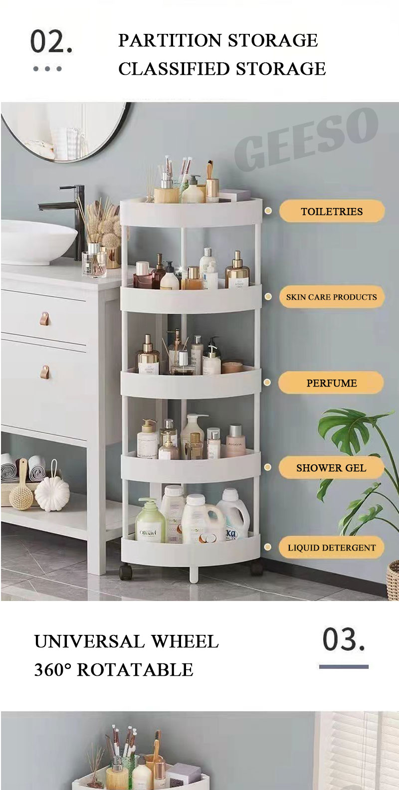 GEESO Tri-Corner Bathroom Rack Simple Corner Storage Rack Multipurpose ...