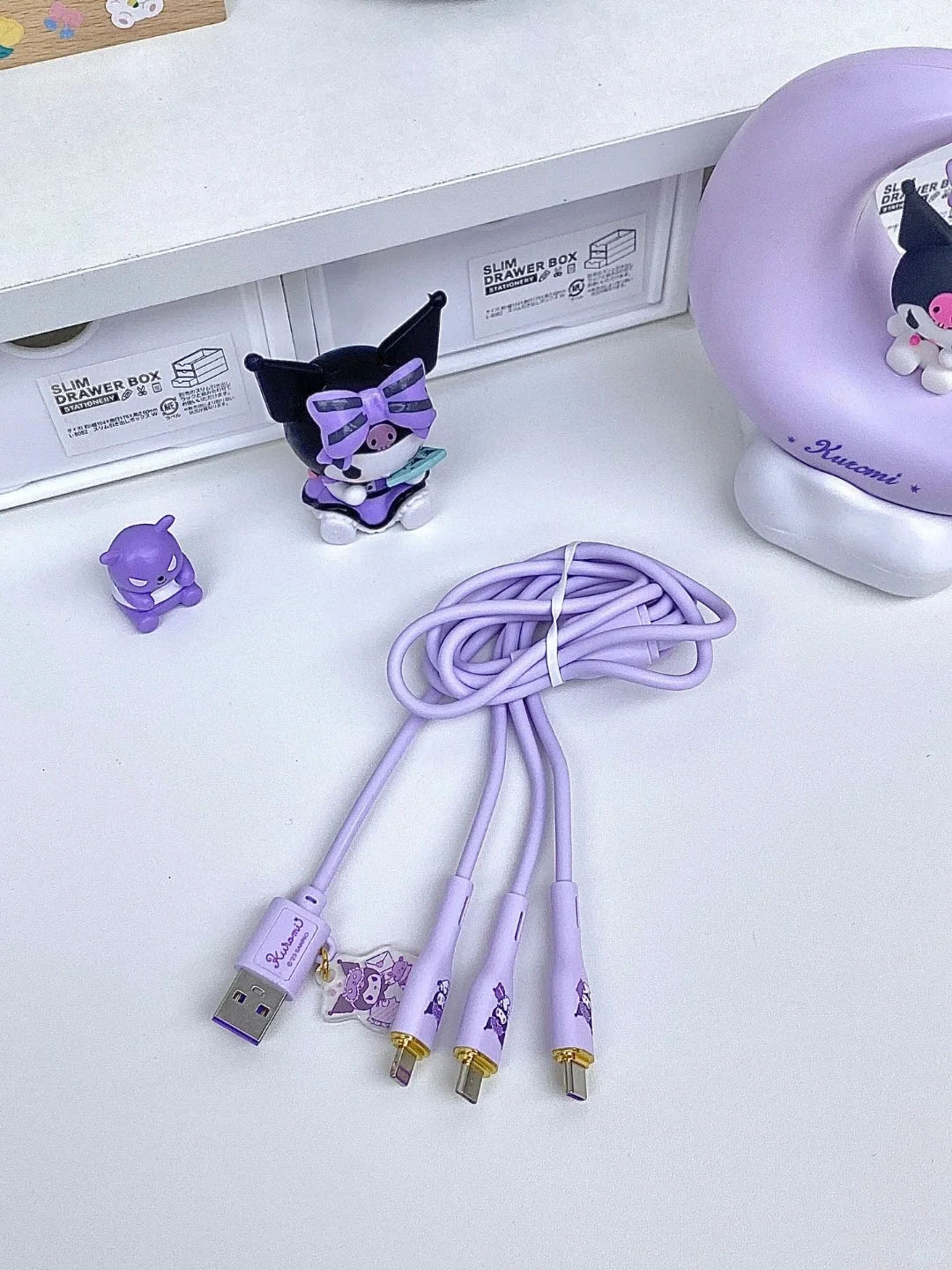 100W Sanrio SJ-667 3 In 1 Fast Charging Cable Cute Kuromi Melody ...
