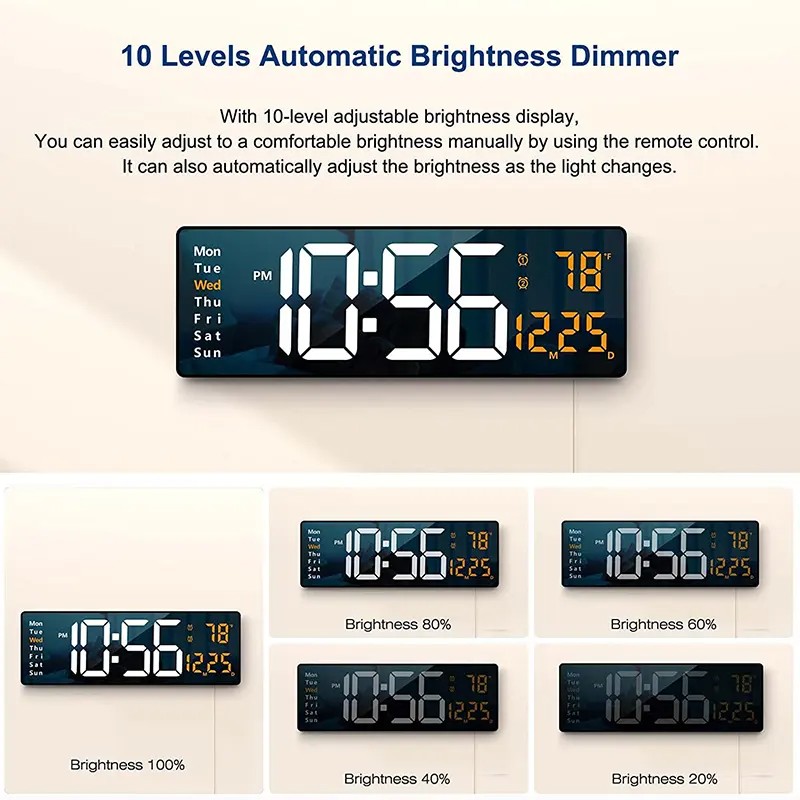 SG LED Digital Wall Clock Big Screen Large Display Alarm Clock with ...