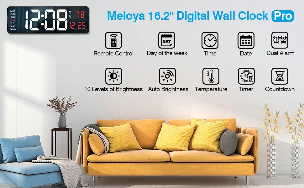 SG LED Digital Wall Clock Big Screen Large Display Alarm Clock with ...