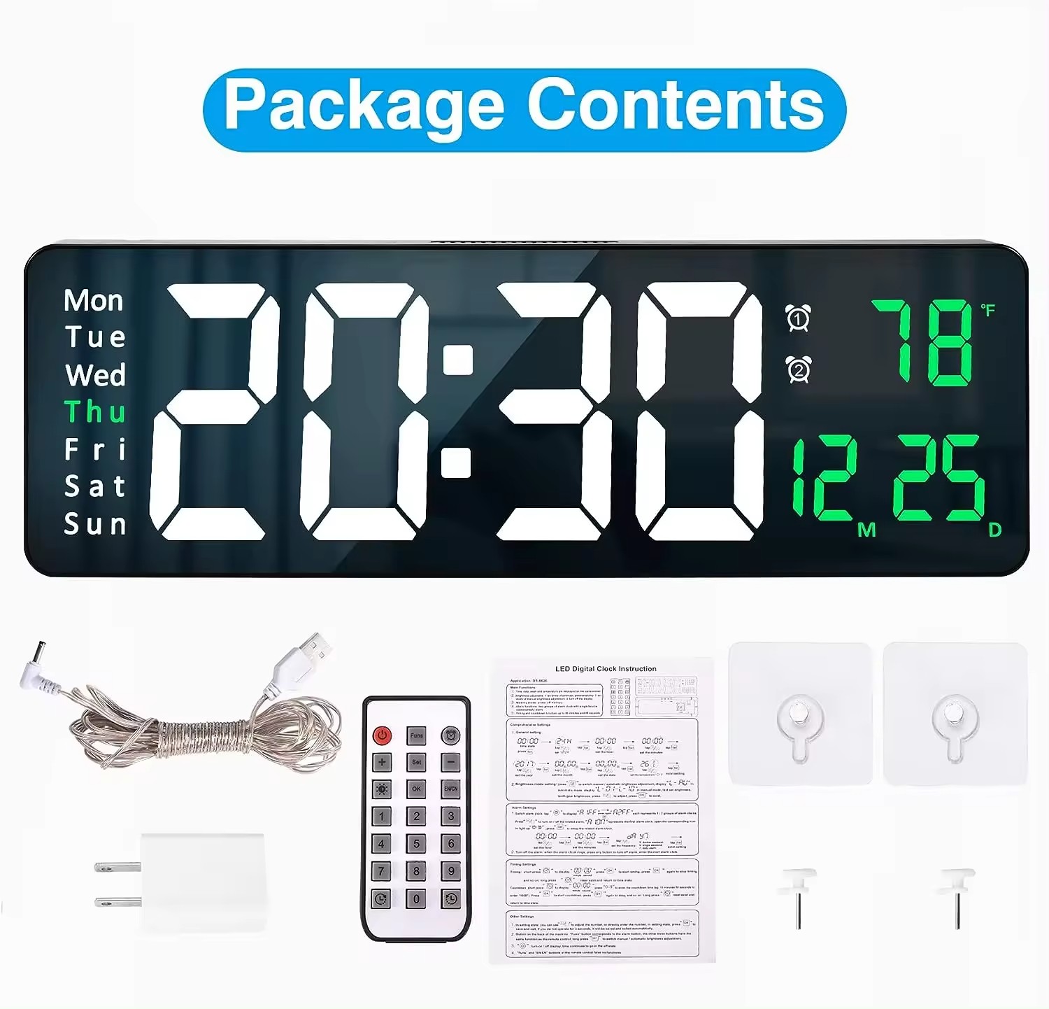 SG LED Digital Wall Clock Big Screen Large Display Alarm Clock with ...