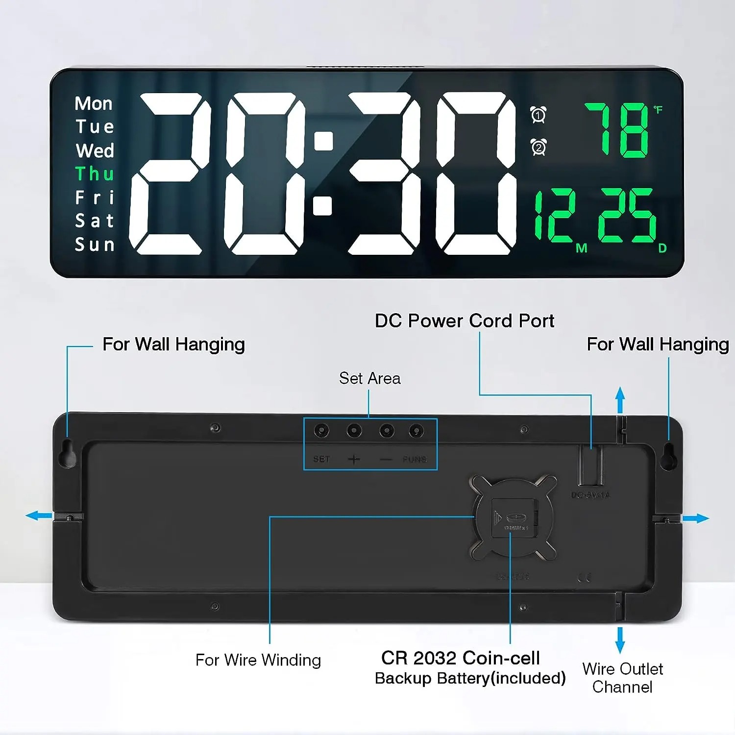 SG LED Digital Wall Clock Big Screen Large Display Alarm Clock with ...