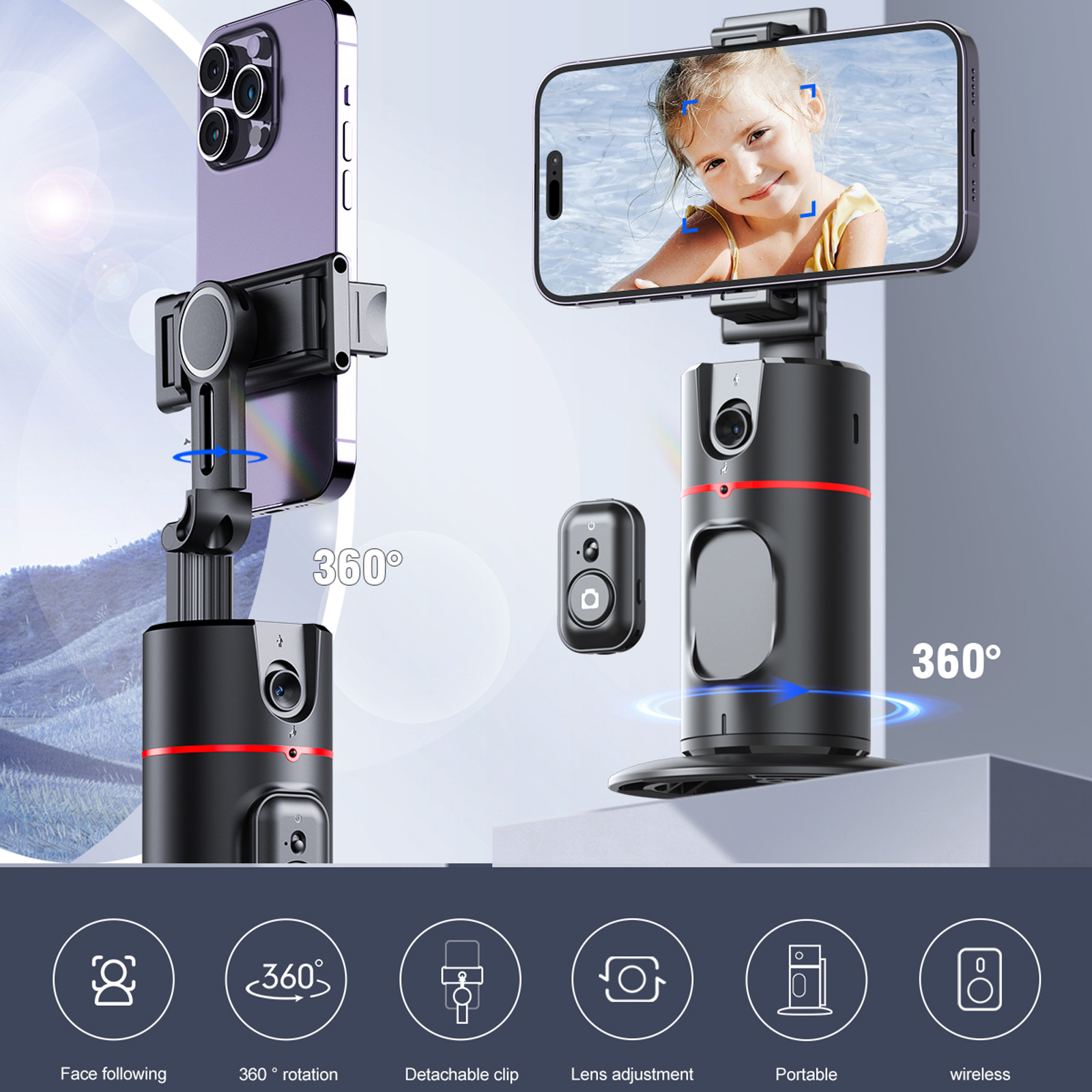 P02 P03 AI Smart Gimbal with Remote Controls Auto Face Tracking 360°rotation holder Phone selfie ...