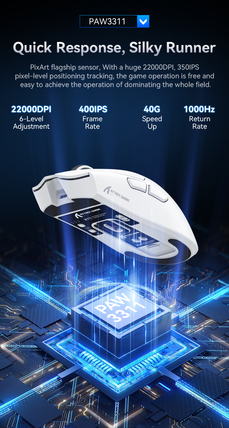 Attack Shark X11 Wireless Mouse Paw3311 22000DPI Buletooth Three Mode ...