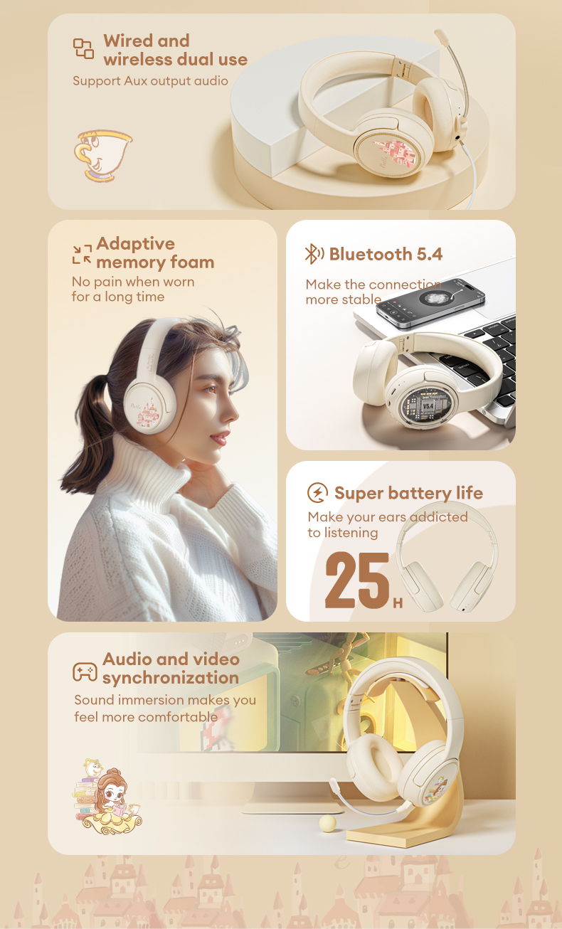 Disney QS-H5 Bluetooth Headphone Wireless Headphone Gaming Sports Noise Cancelling HIFI Music ...