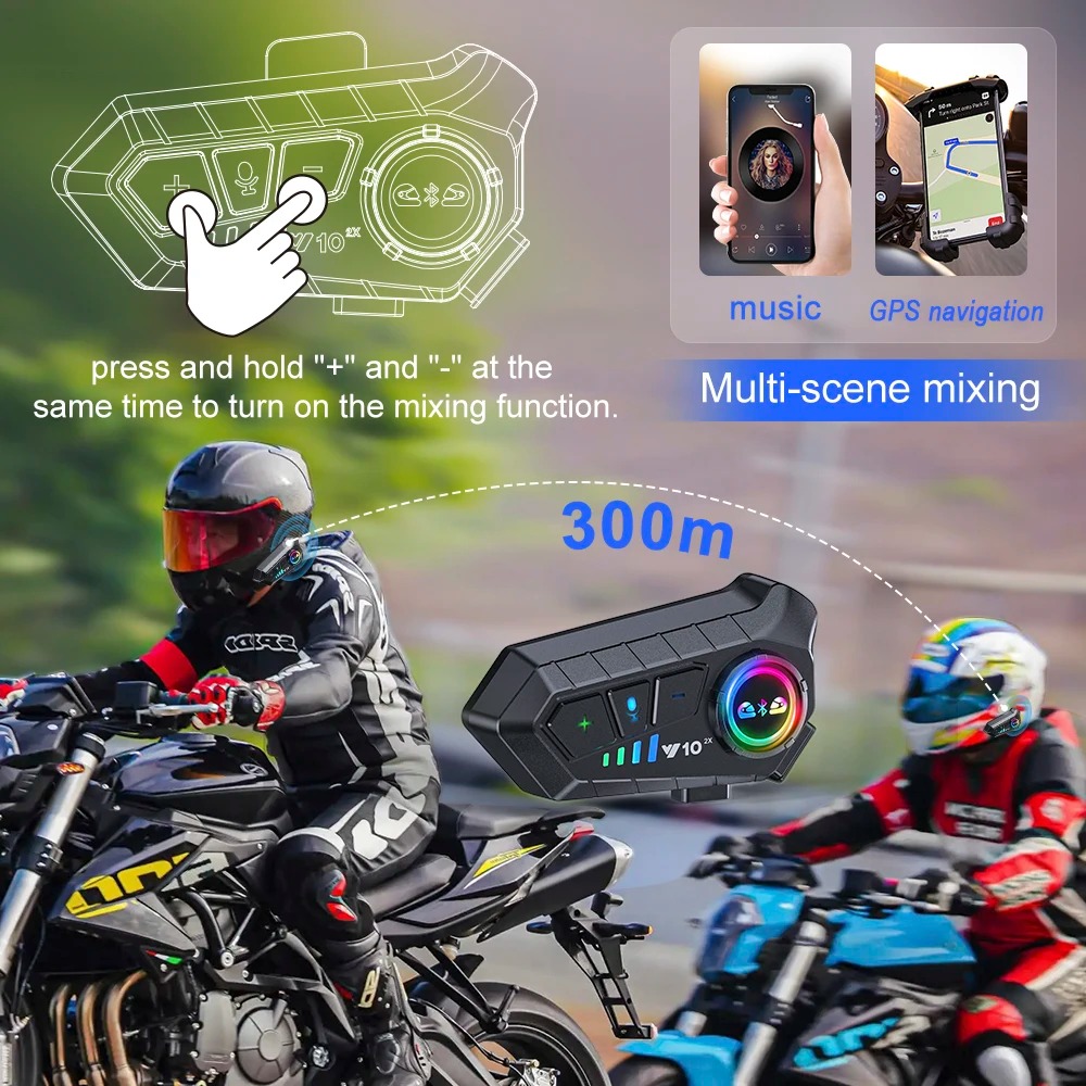 Bluetooth 5.3 Motorcycle Helmet Intercom Headset Wireless IPX6 ...