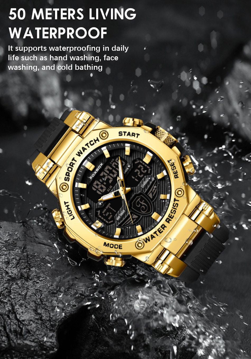 FOXBOX Watch For Men LED Waterproof Sport Electronic Silicone ...