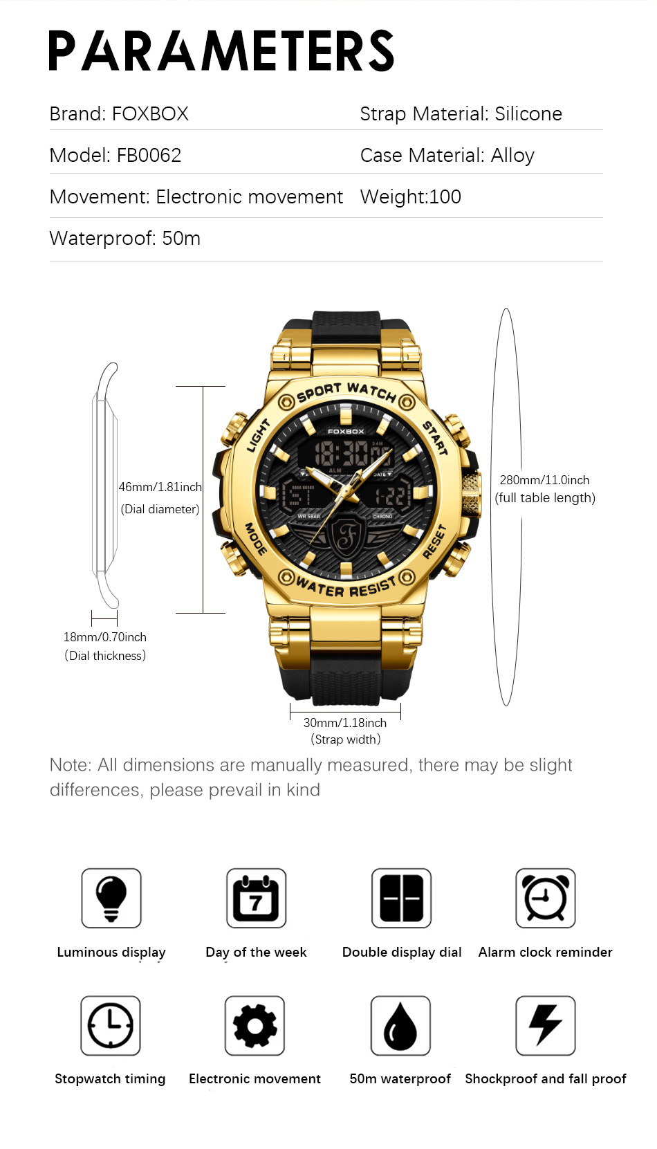 FOXBOX Watch For Men LED Waterproof Sport Electronic Silicone ...