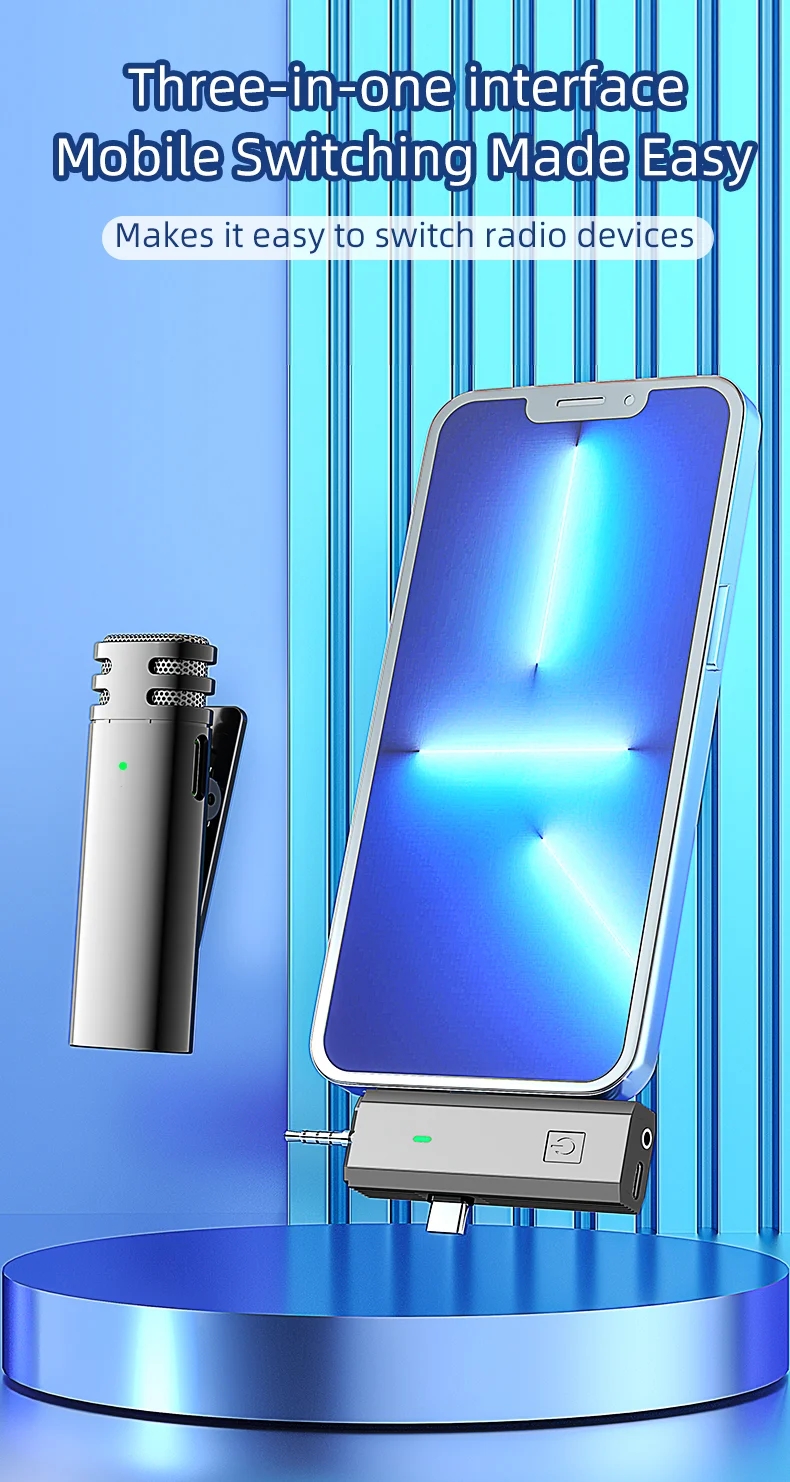 3 In 1 Wireless Lavalier Microphone Intelligent Lapel Microphone Noise-Reducing Mic For IOS Type ...