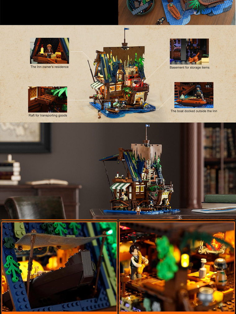 Funwhole Medieval Dock Inn Lighting Building Block Set-Retro Pirate ...