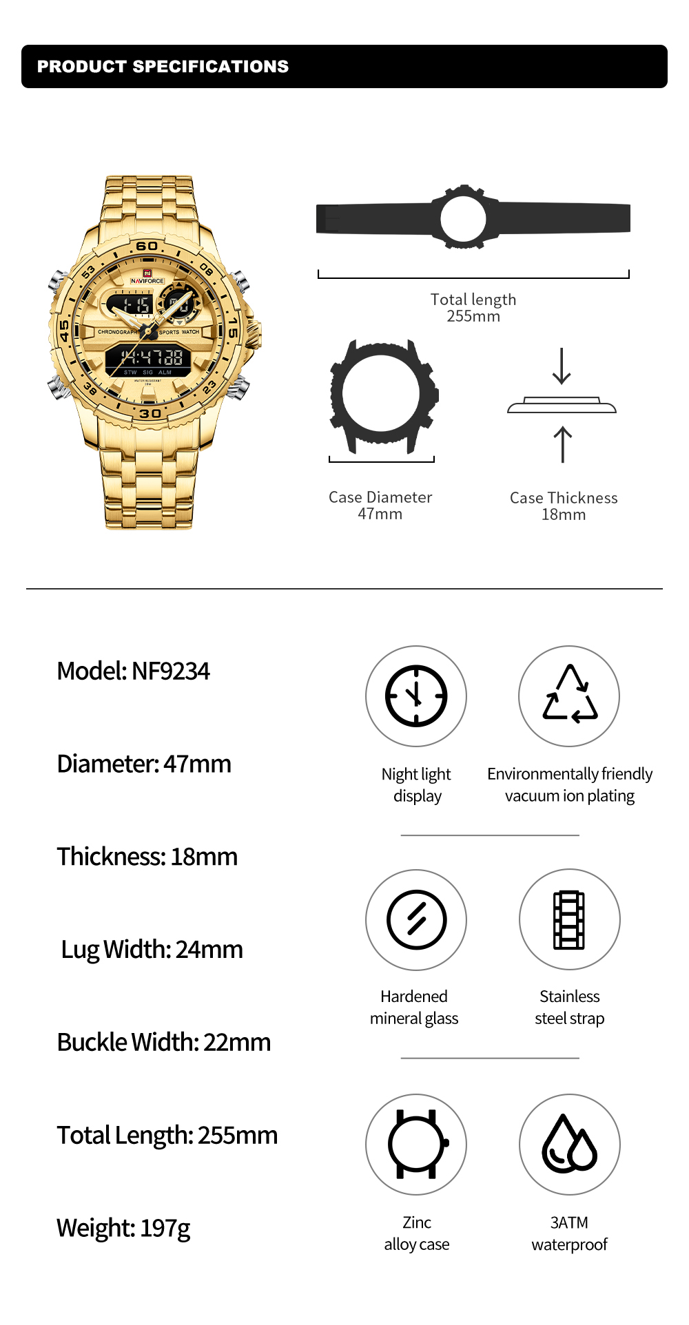 NAVIFORCE 9234 New Watches for Men Top Luxury Multi-function Big Sports ...