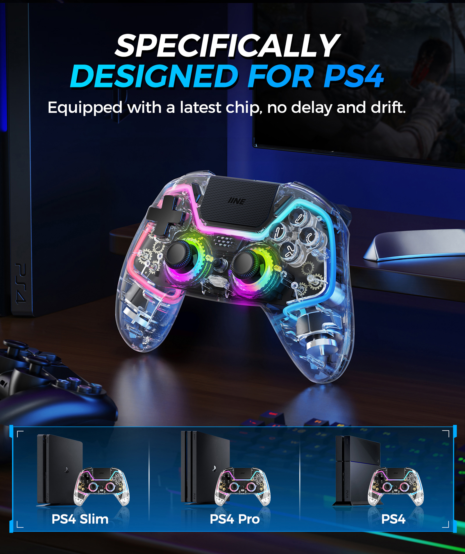 IINE Bastet Wireless Transparent Controller for PS4/Switch/PC/Android ...