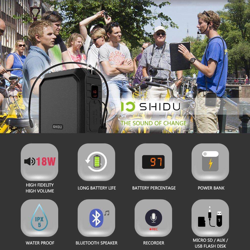SHIDU M800 Wireless Amplifier Bluetooth 18W Speaker USB Microphone ...