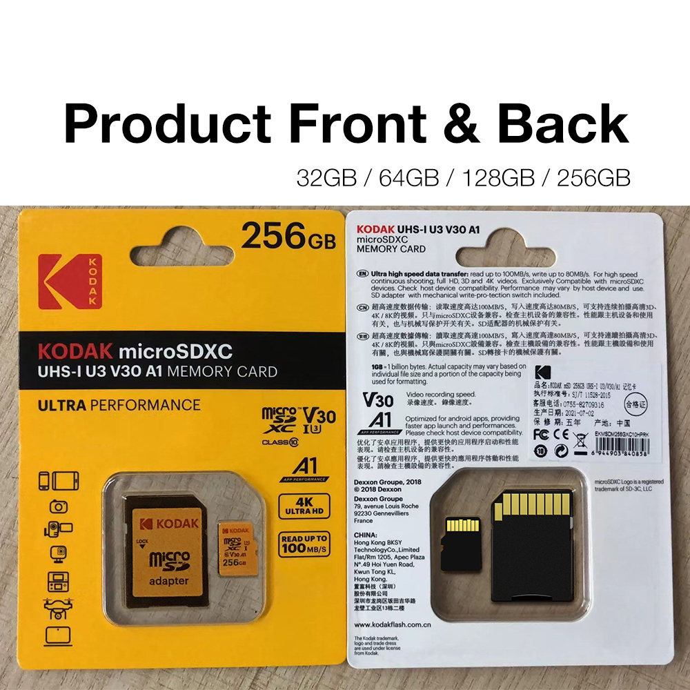 KODAK Red MicroSD Card 32GB-256GB, Class 10 U3, 4K High-Speed TF Memory ...